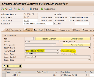 SAP SD - Advance Return Management for customer Returns