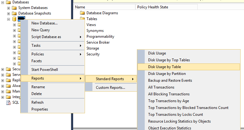 SQL Server Management Studio: check size of tables ~ My Geeks