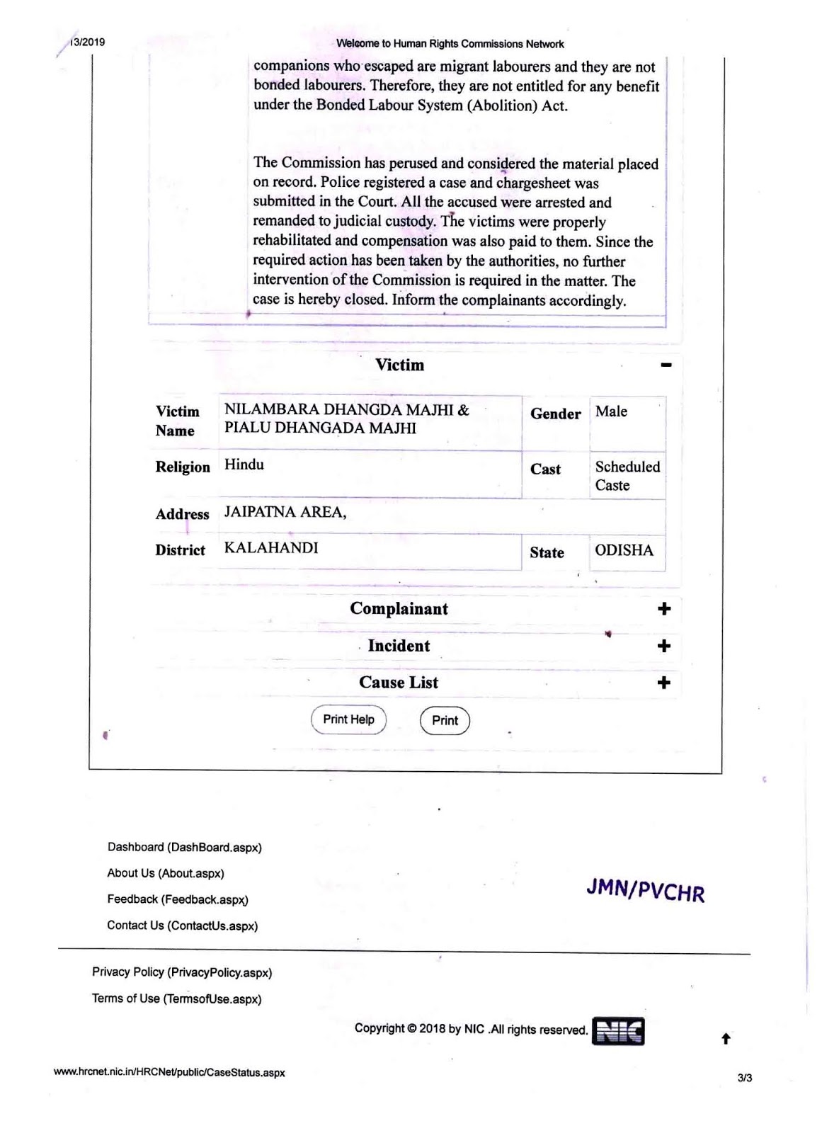 PVCHR: Twenty hundred thousand Indian rupees compensation and charge ...