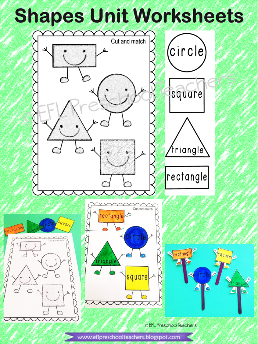 ESL/EFL Preschool Teachers: Shapes Theme Worksheets for Kindergarten ESL
