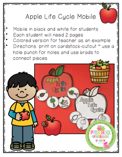 Apple Life Cycle Mobile Craft ~ Preschool Printables