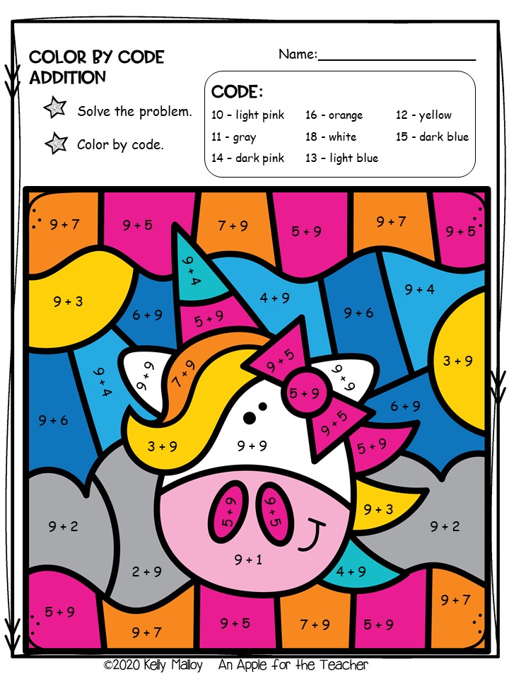An Apple For The Teacher: Unicorn Color By Number