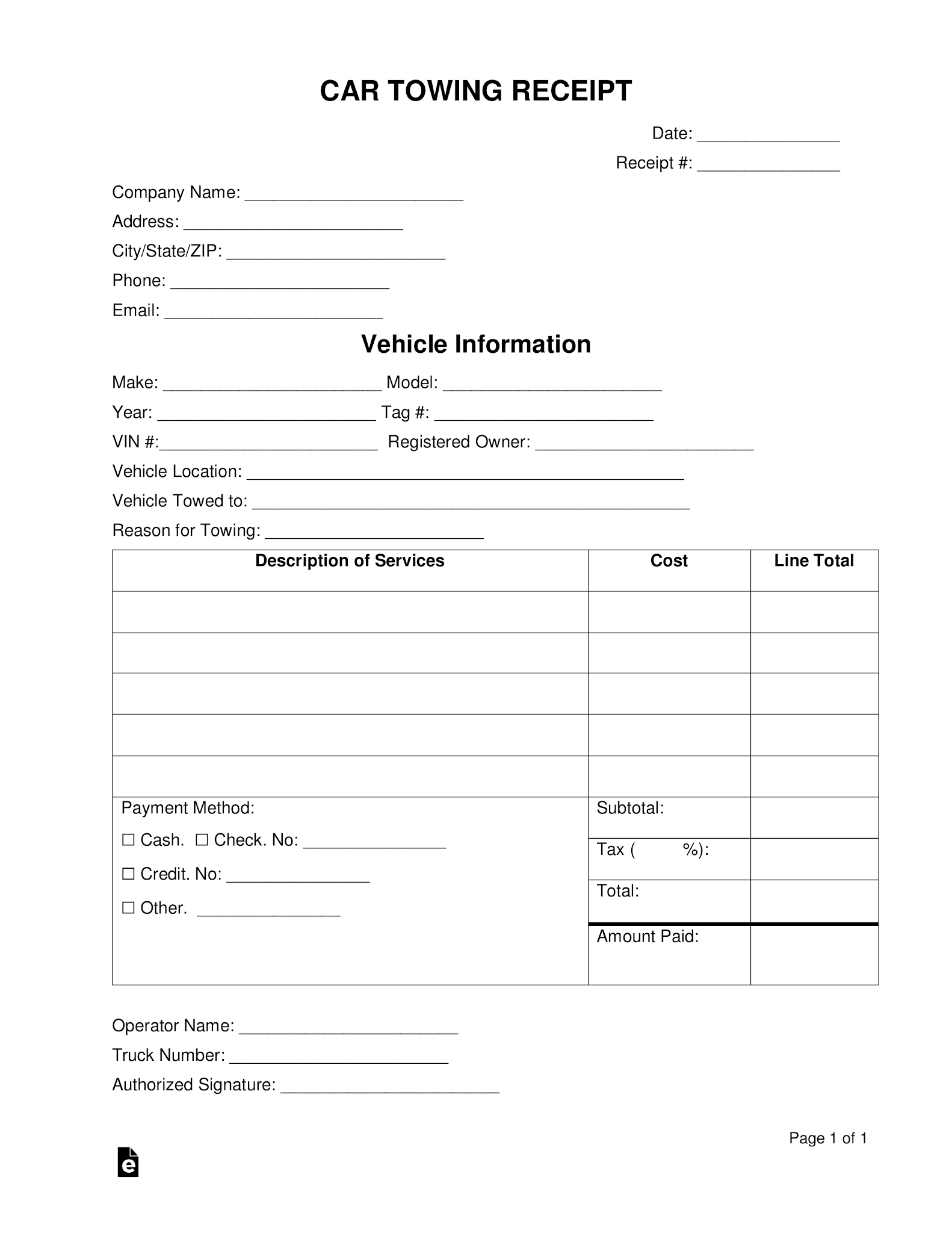 Tow Truck Invoice - Invoice Template