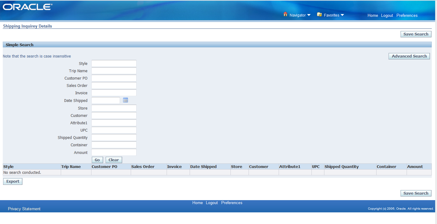 Oracle applications: Shipping Inquiry Details Page @ OAF
