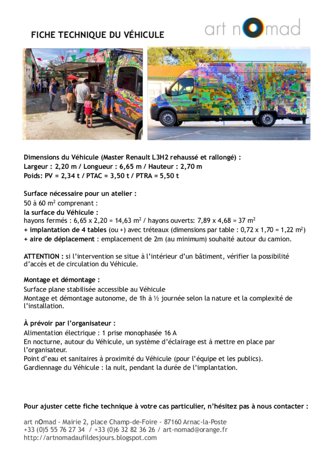 Fiche technique du véhicule art nOmad