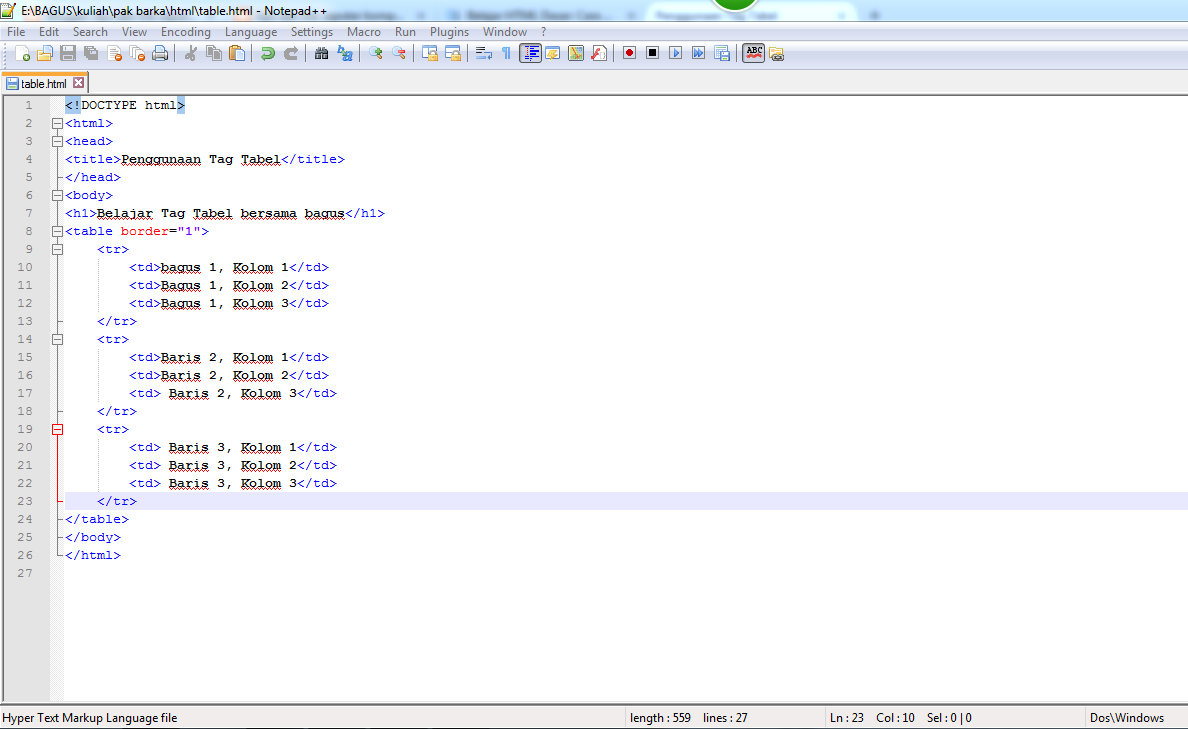 Membuat Tabel Di HTML | Belajar Pemrograman web
