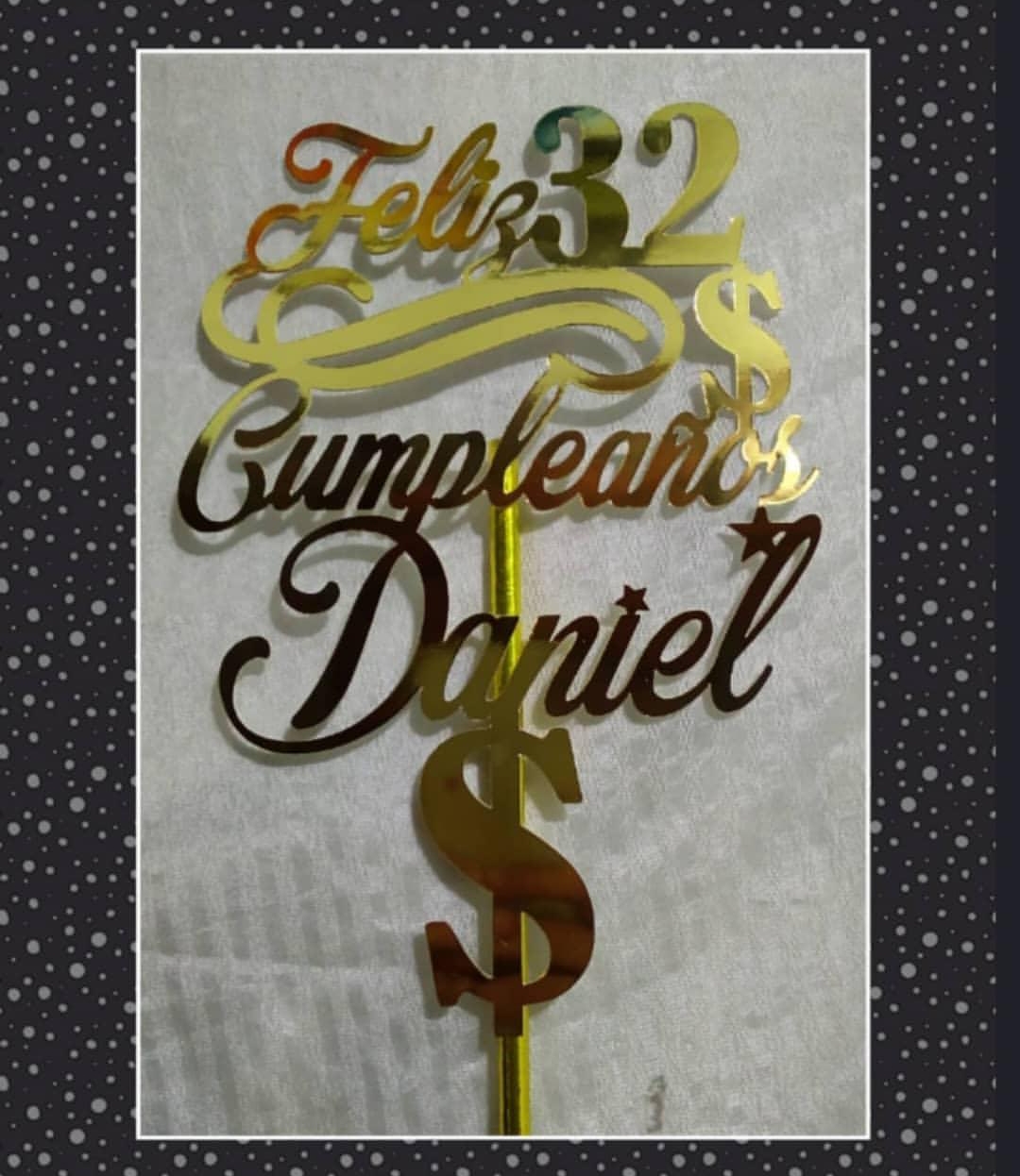 Topper Metalizado Feliz Cumpleaños Daniel 32 - Mis Toppers Tus Toppers
