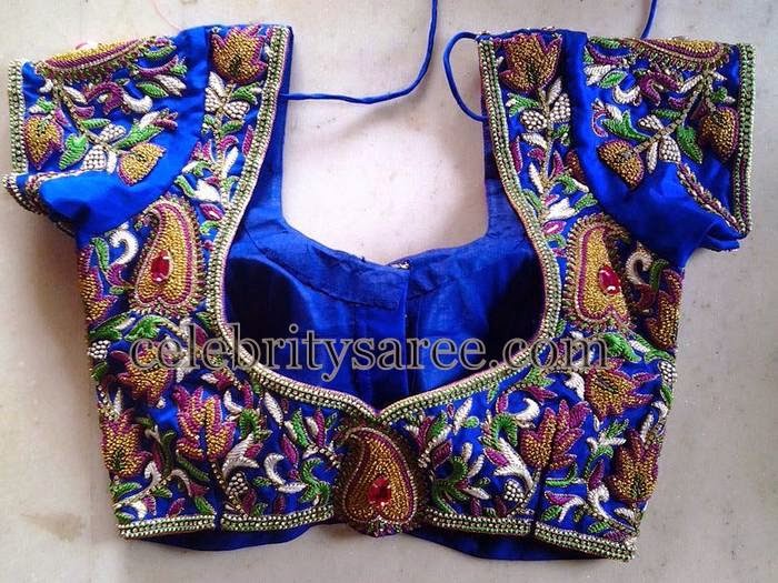 Thread Work Leafy Design Blouse - Saree Blouse Patterns