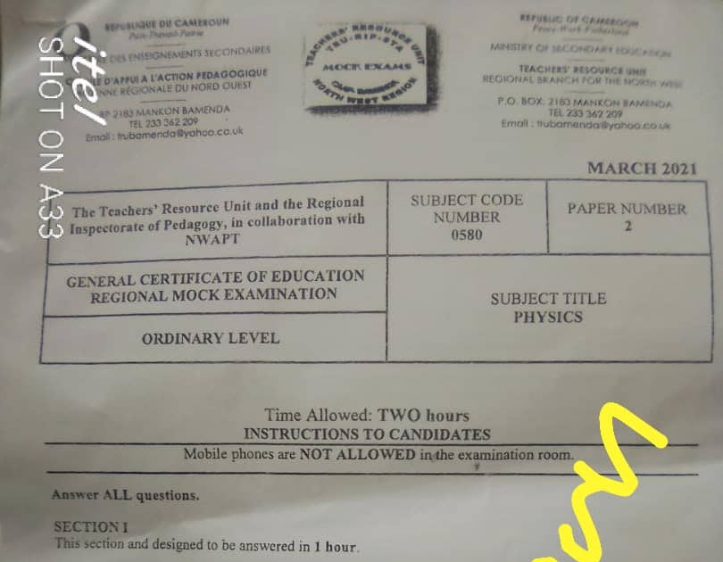 Physics Ordinary Level Paper 2 North West Mock 2021