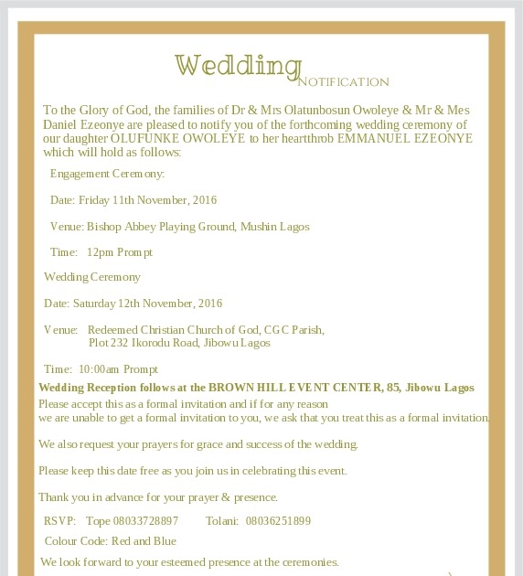 Letter Of Wedding Notification - Birthday Letter