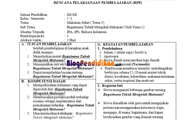 RPP 1 Lembar Terbaru Semester Ganjil Untuk SD Kelas 1, 2, 3, 4, 5 dan 6 - Blog Pendidikan