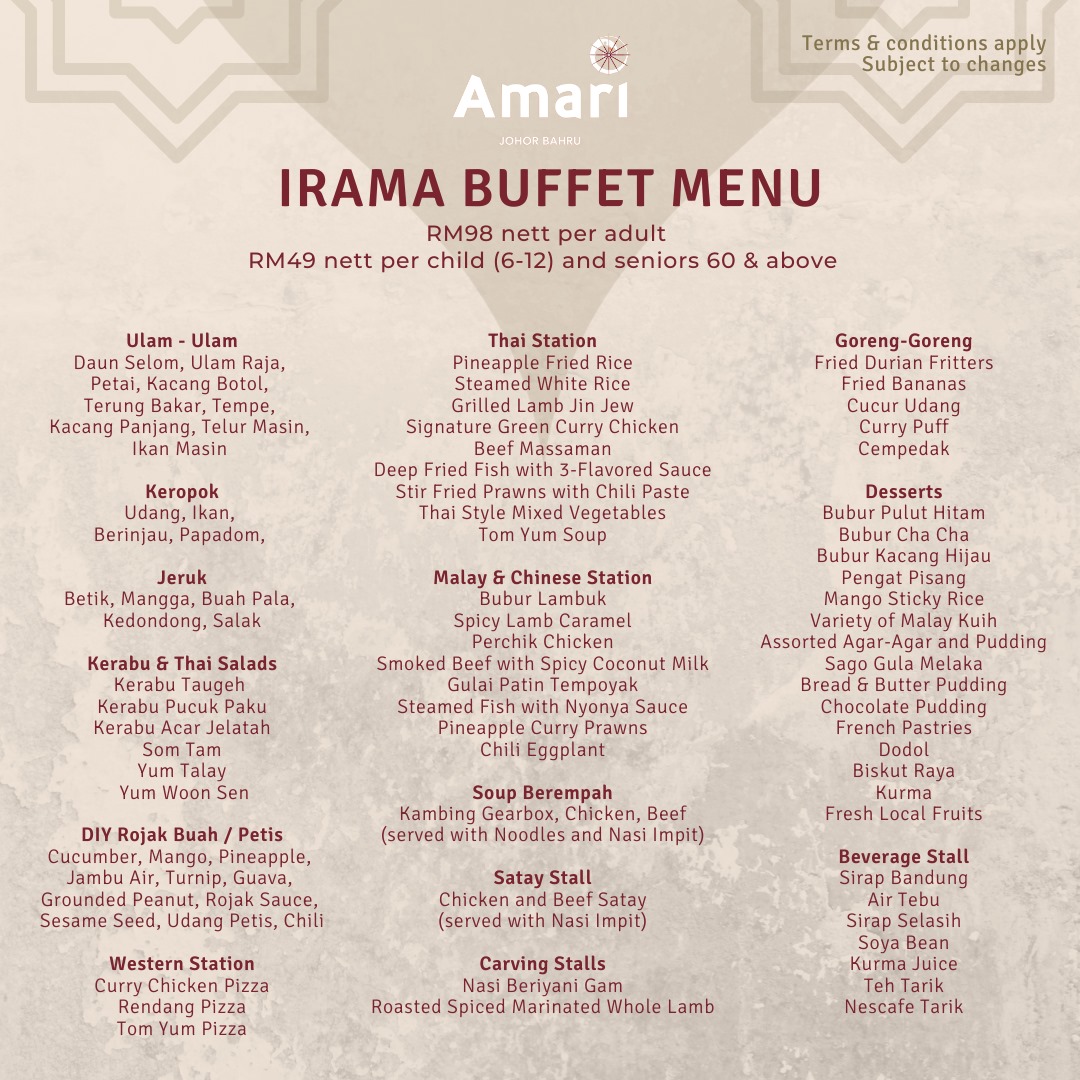 IRAMA SET & BUFFET RAMADHAN DI AMARI JOHOR BAHRU HANYA RM98NETT SAHAJA