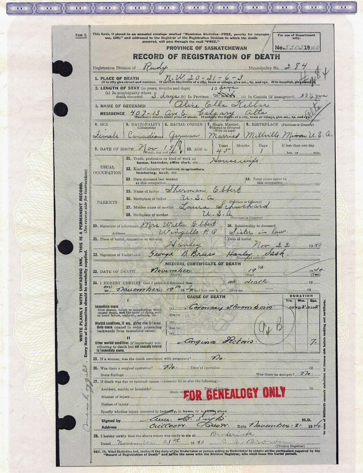 Ebbert Family History - Putting a Face on Saskatchewan History: Alice ...