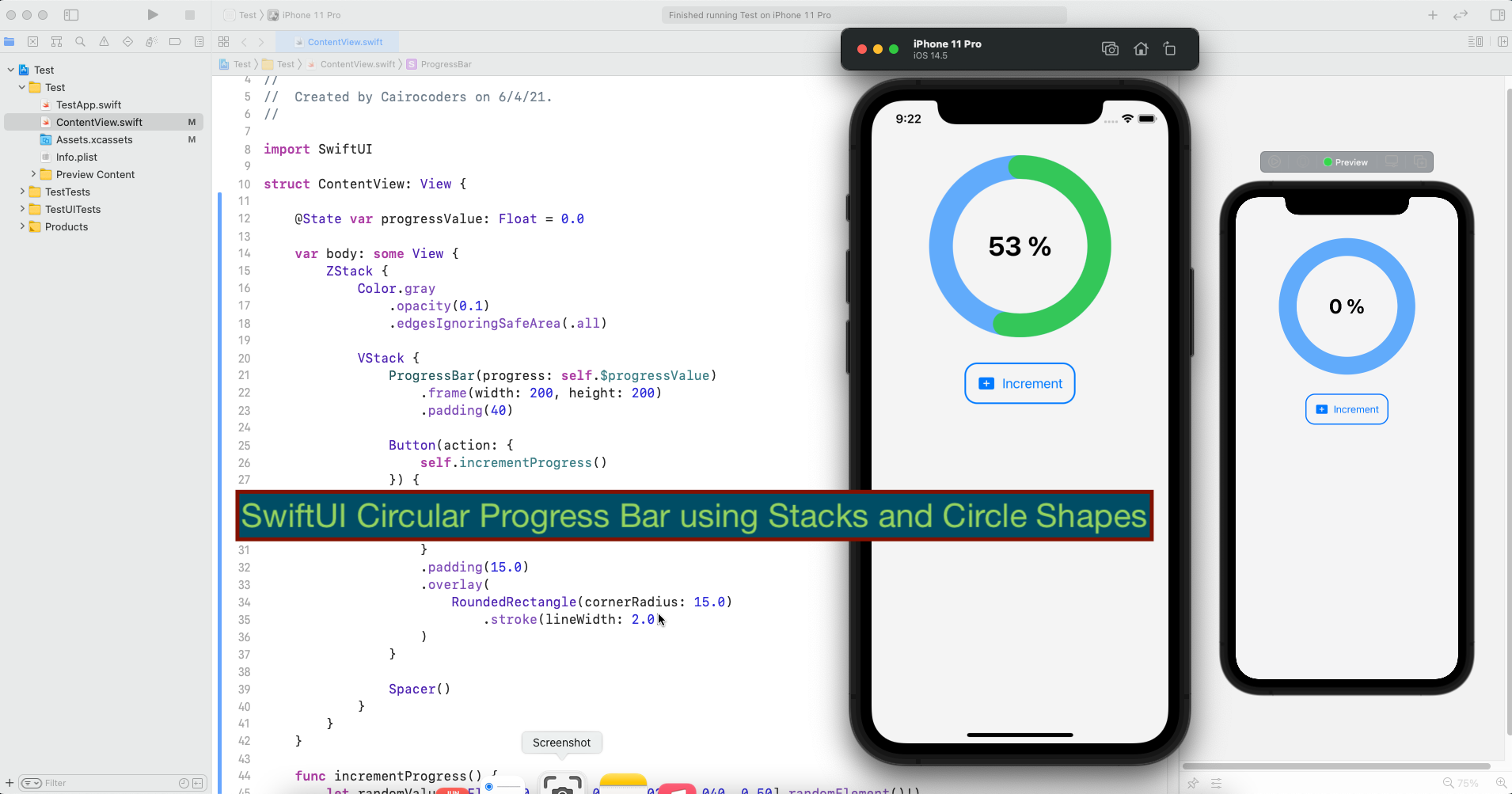 Swiftui Circular Progress Bar Using Stacks And Circle Shapes Tutorial101