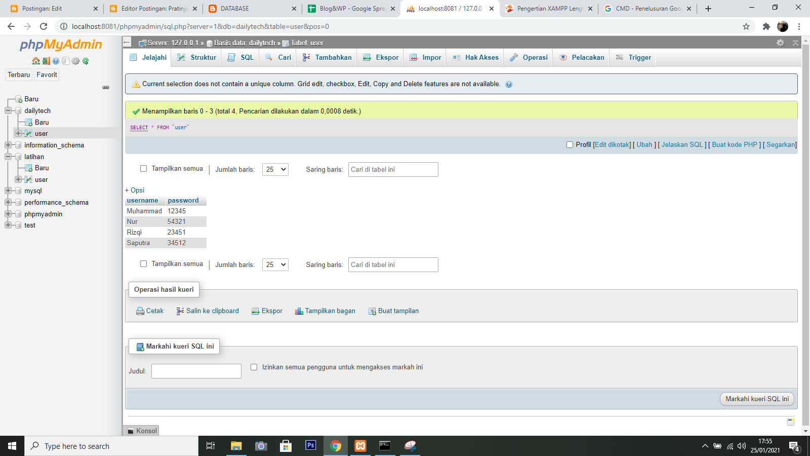 CARA MEMBUAT DATABASE BERBENTUK TABEL SEDERHANA