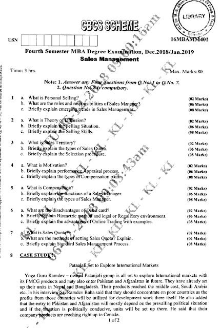 Visvesvaraya Technological University MBA (CBCS) Fourth Semester ...