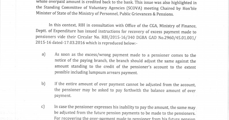 Recovery of excess payment made to pensioners.