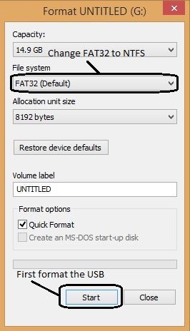 Knowledge Cycle: Converts Flash device FAT32 to NTFS