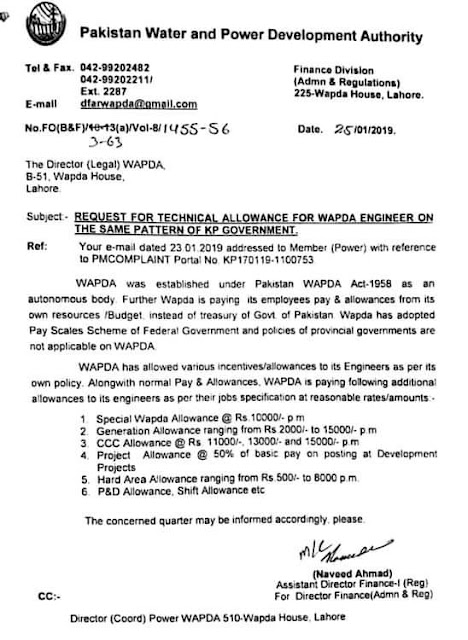 Extra Allowances to Engineers in Wapda