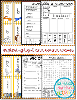 1st Grade Hip Hip Hooray!: NGSS...Exploring Light and Sound Waves