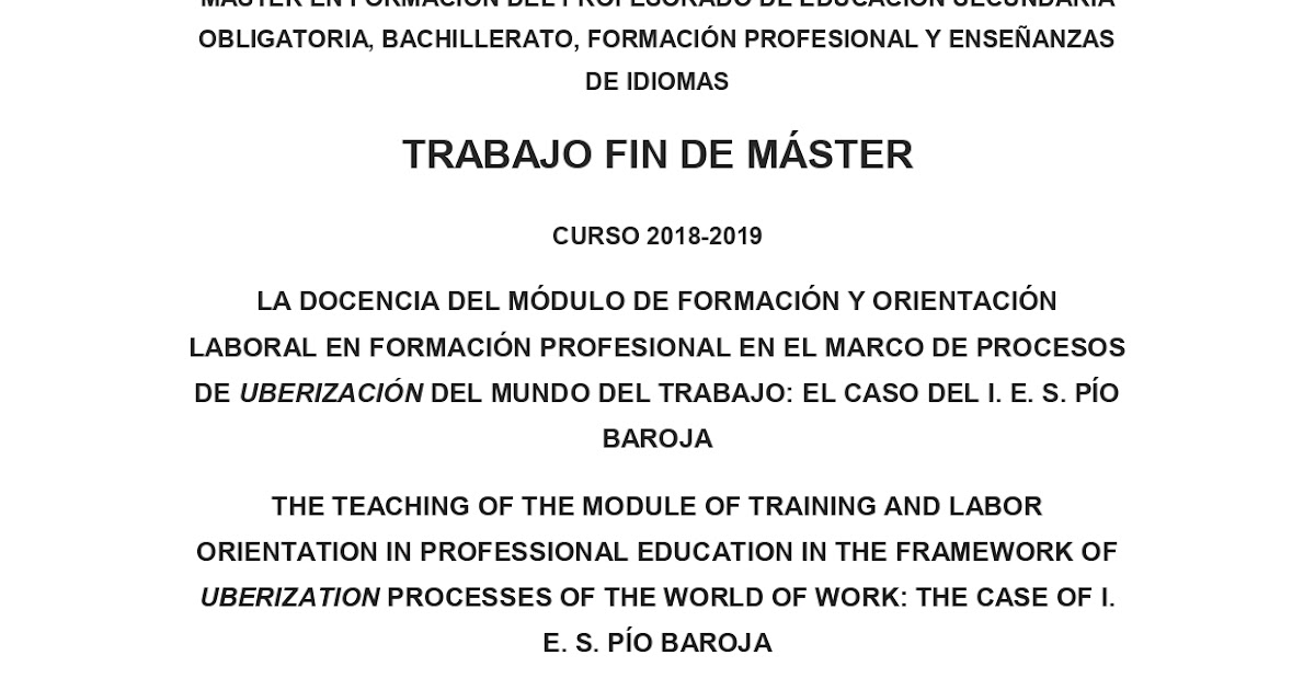 La docencia del módulo de Formación y Orientación Laboral en Formación ...