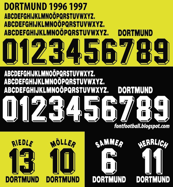 FONT FOOTBALL: Font Vector Borussia Dortmund 1996 1997 kit