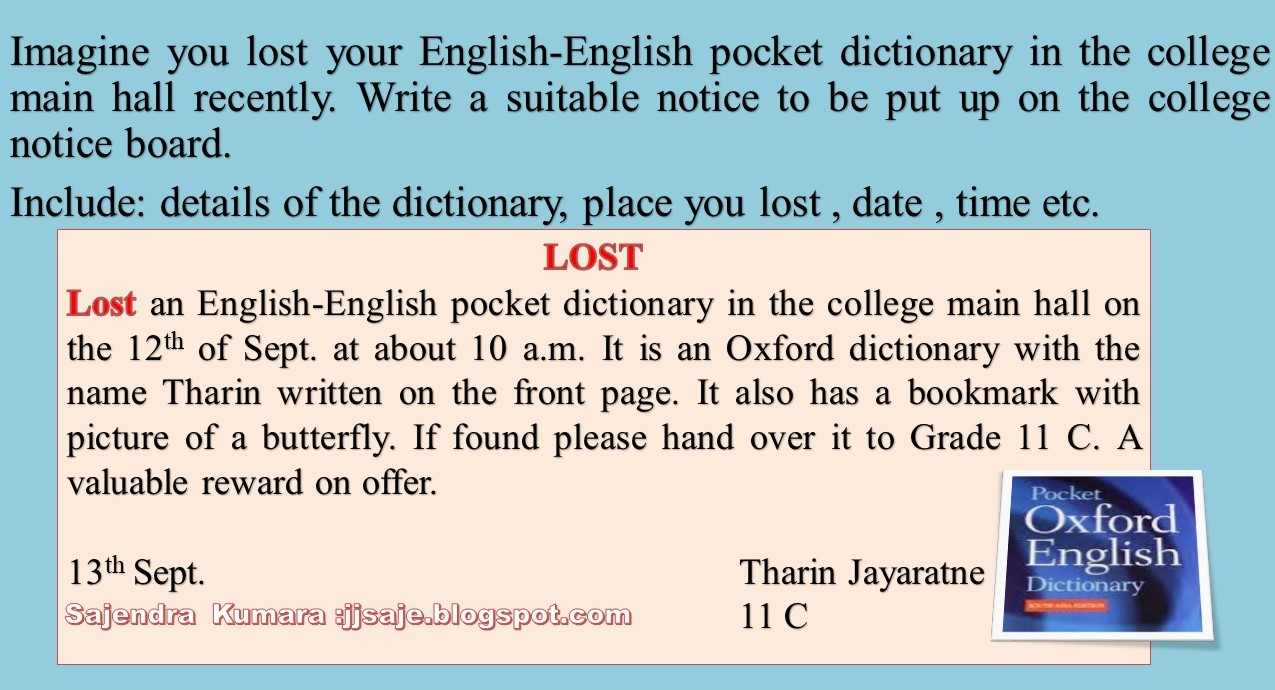 English Model Activities O/ L : NOTICES , PERSONAL NOTES AND ANNOUNCEMENTS