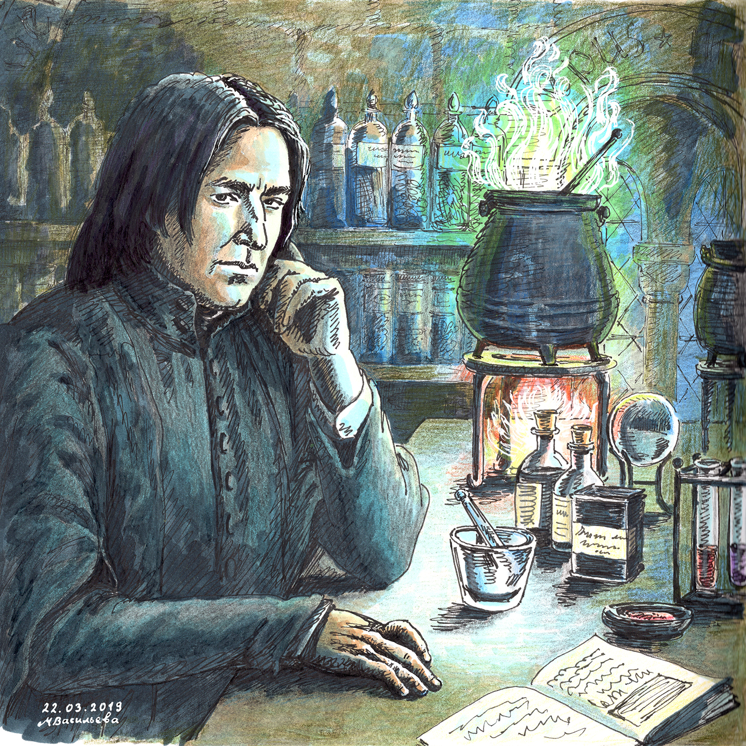 Art by Mariya Vassilieva: Professor Snape at his office