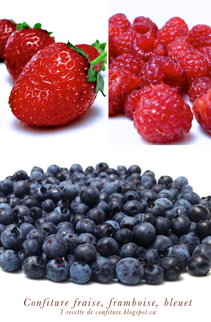 1 recette de confiture: Confiture fraise, framboise et bleuet (myrtille)