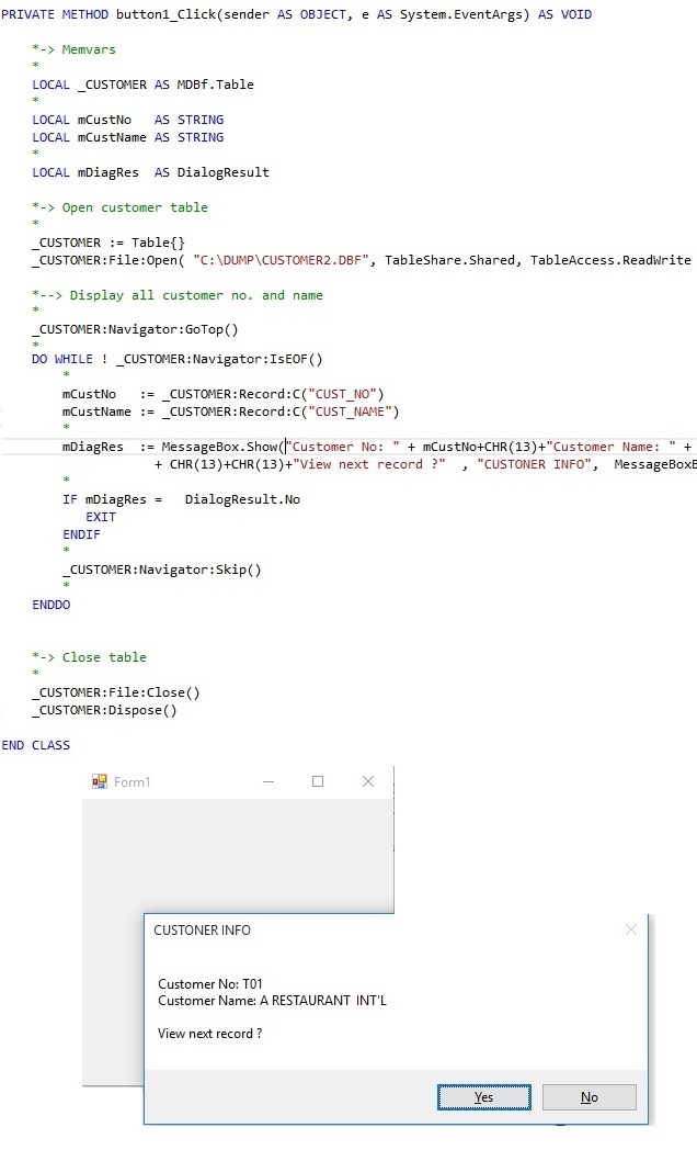 Managed Dbf Managed Dbf Using X Language In Vs2017