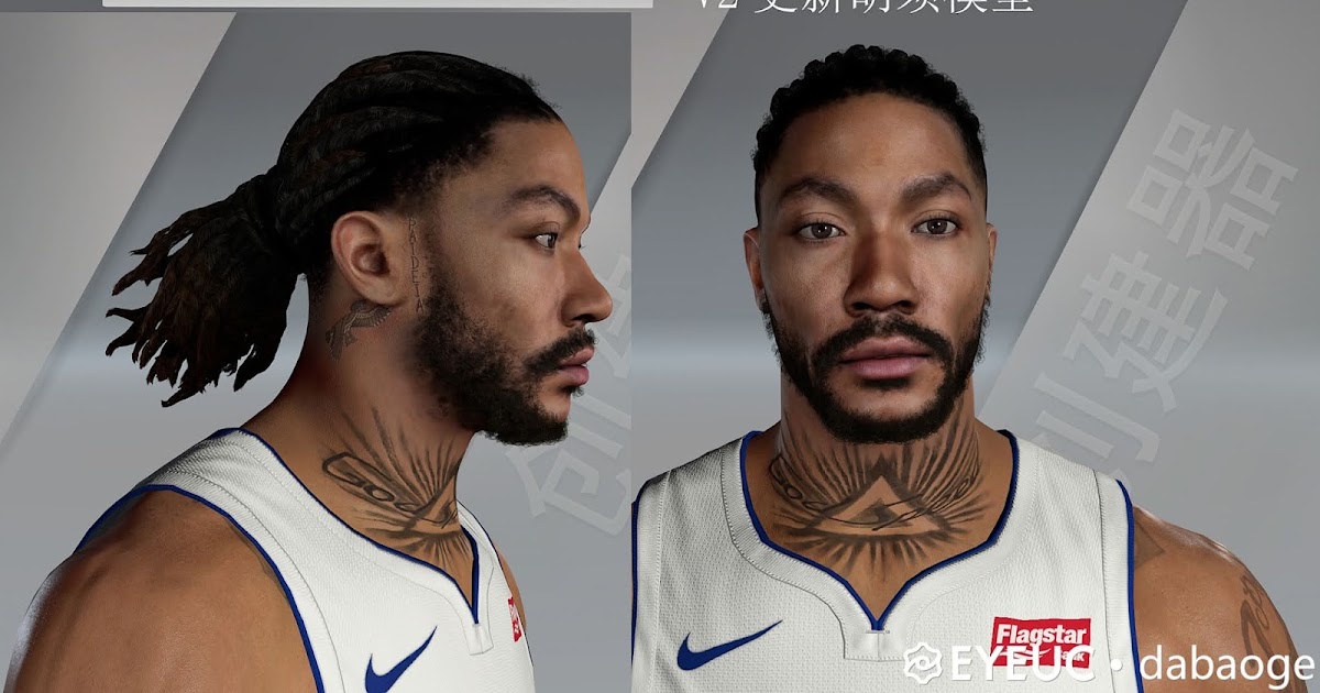 Derrick Rose Cyberface, Hair And Body Model V2 By Dabaoge [FOR 2K21]