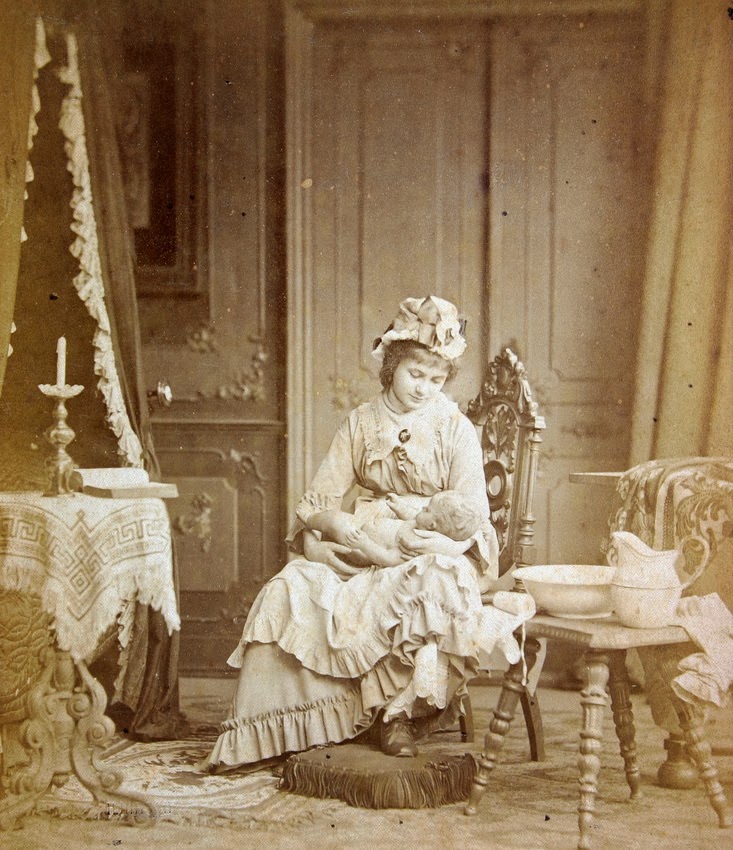 Antique and Classic Photographic Images: Servant, washing a baby, 1880