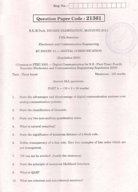 EC2301 Digital Communication May June 2013 Past Exam Paper - University ...