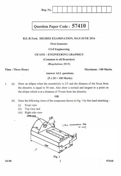 GE6152 Engineering Graphics May June 2016 Question Paper - University ...