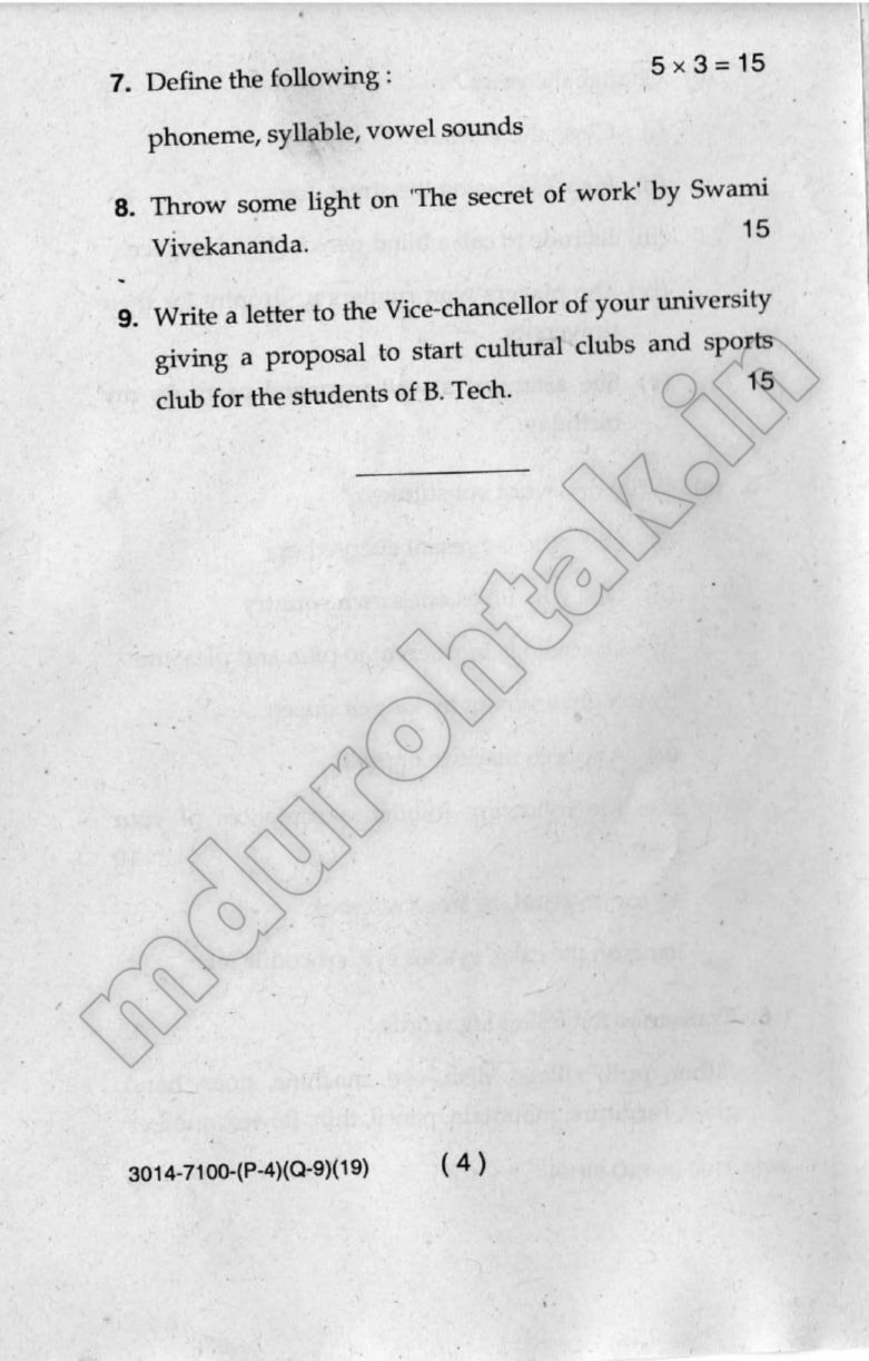 English - Question Paper - B.Tech. 1st Year - December 2019