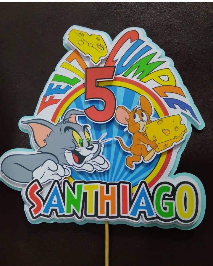 Topper Doble Capa 3D Personalizado Tom y Jerry Feliz Cumple Santhiago 5 ...