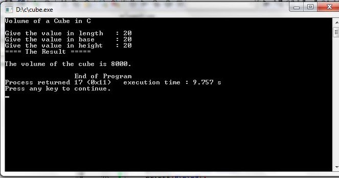 Free Programming Source Codes And Computer Programming Tutorials Volume Of A Cube In C