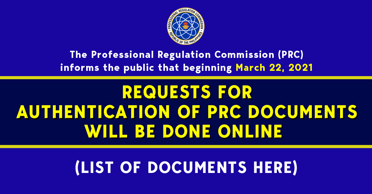 PRC ADVISORY: REQUESTS FOR AUTHENTICATION OF PRC DOCUMENTS WILL BE DONE ...