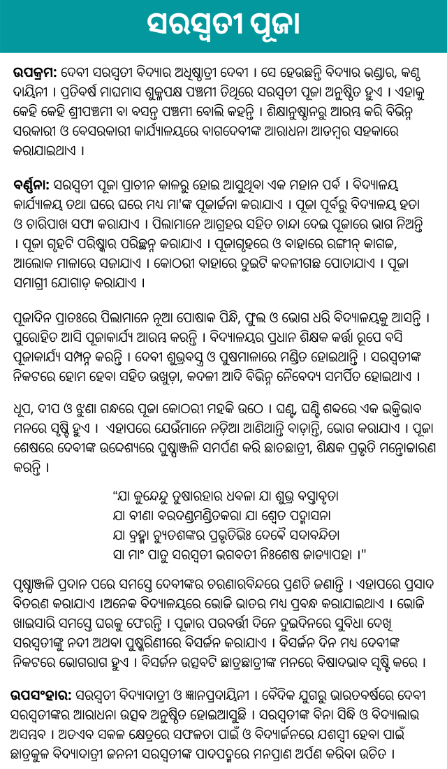 Odia Saraswati Puja Essay In Odia Language PDF Download - Dark odisha ...
