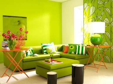 Salas en naranja y verde - Colores en Casa
