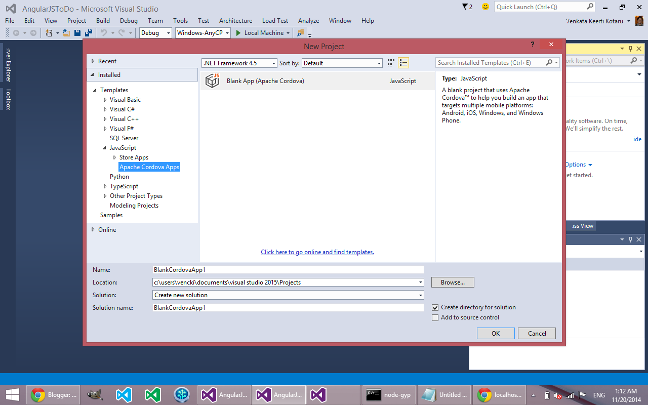 VenCKi Code: Getting started with AngularJS & Cordova using Visual Studio
