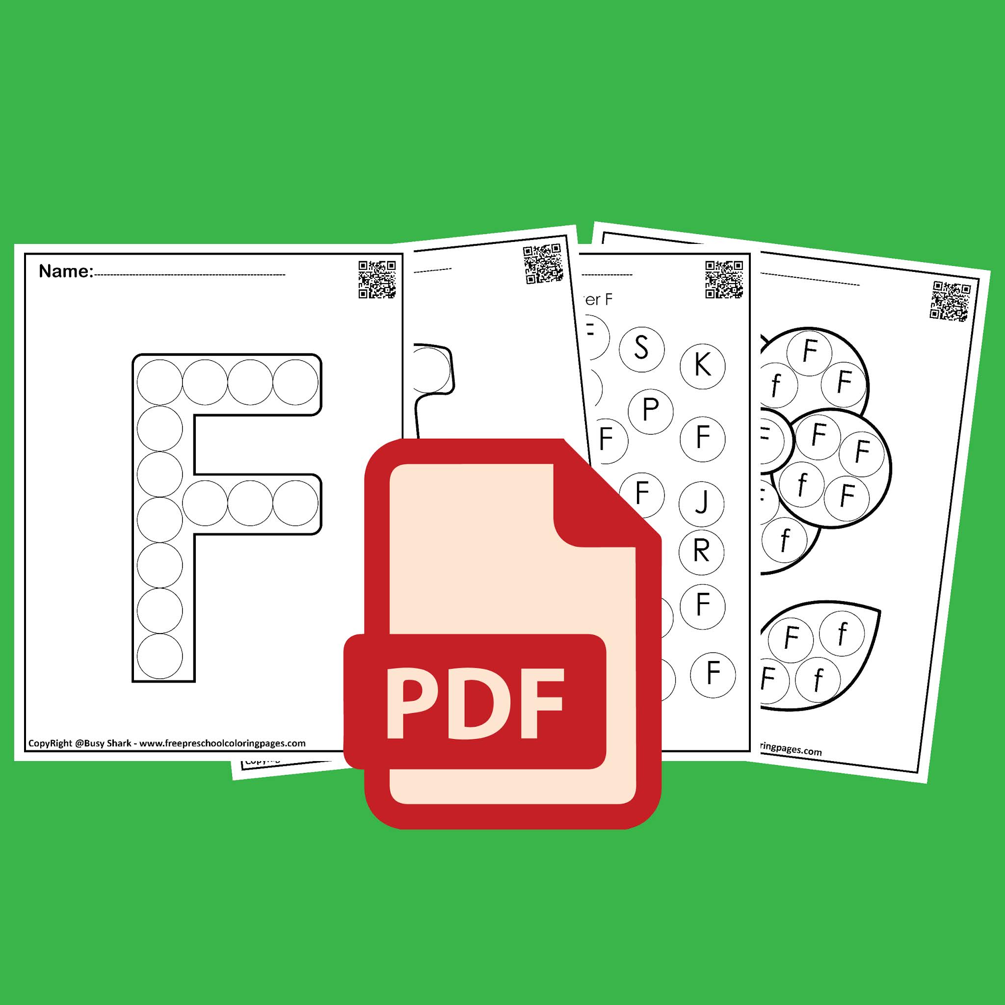 Set of Letter F "10 free Dot Markers coloring pages"