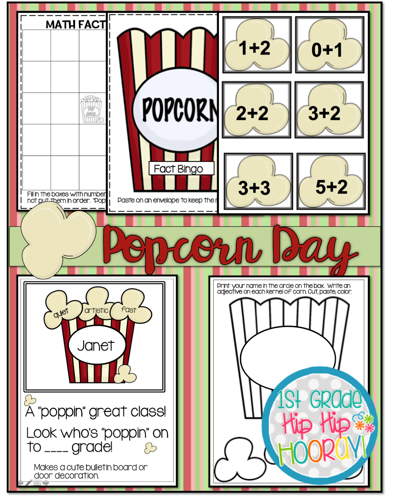 1st Grade Hip Hip Hooray!: Popcorn Day...Paper Pencil or Distance Learning