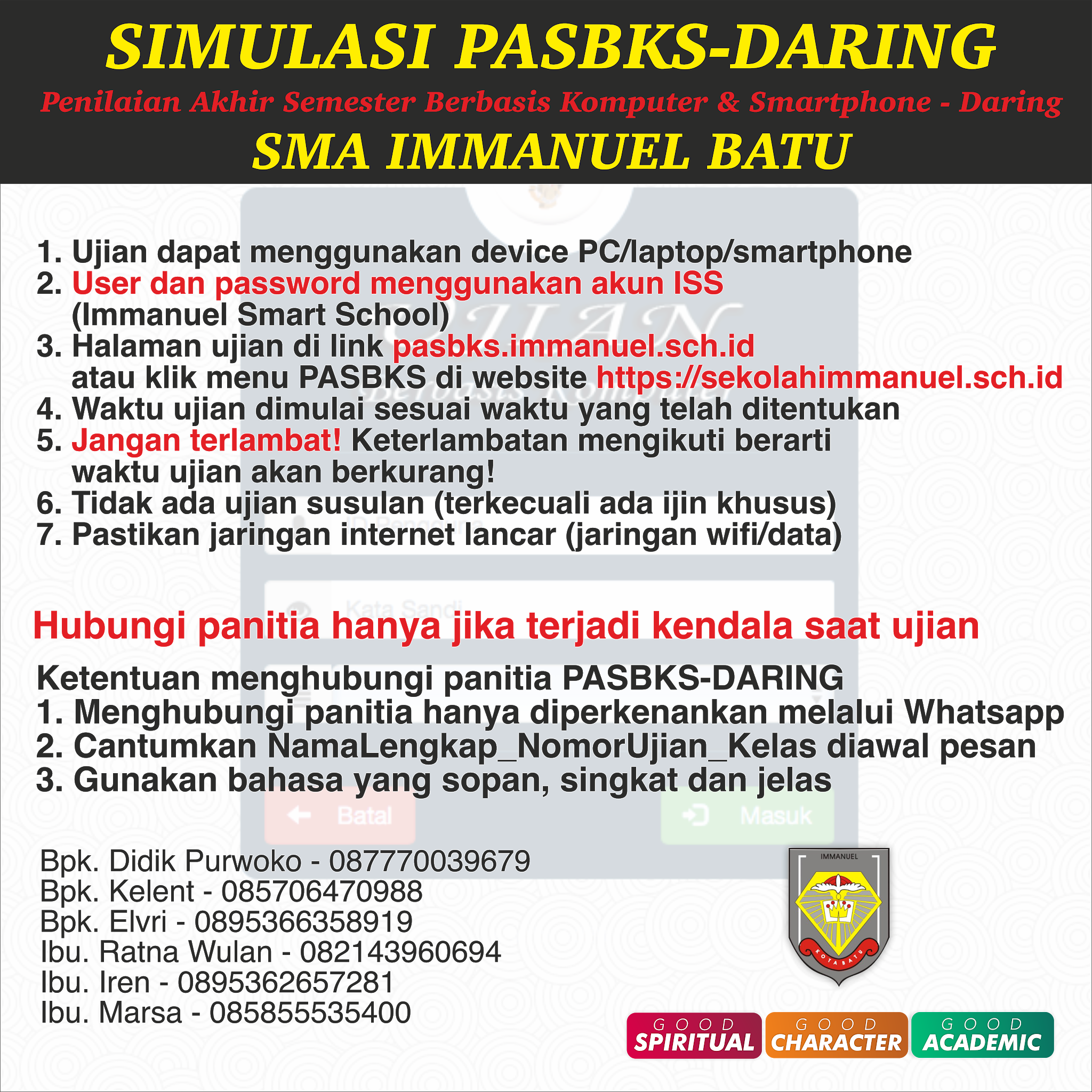 Informasi PASBKS-DARING 2020-2021 - SMA IMMANUEL BATU