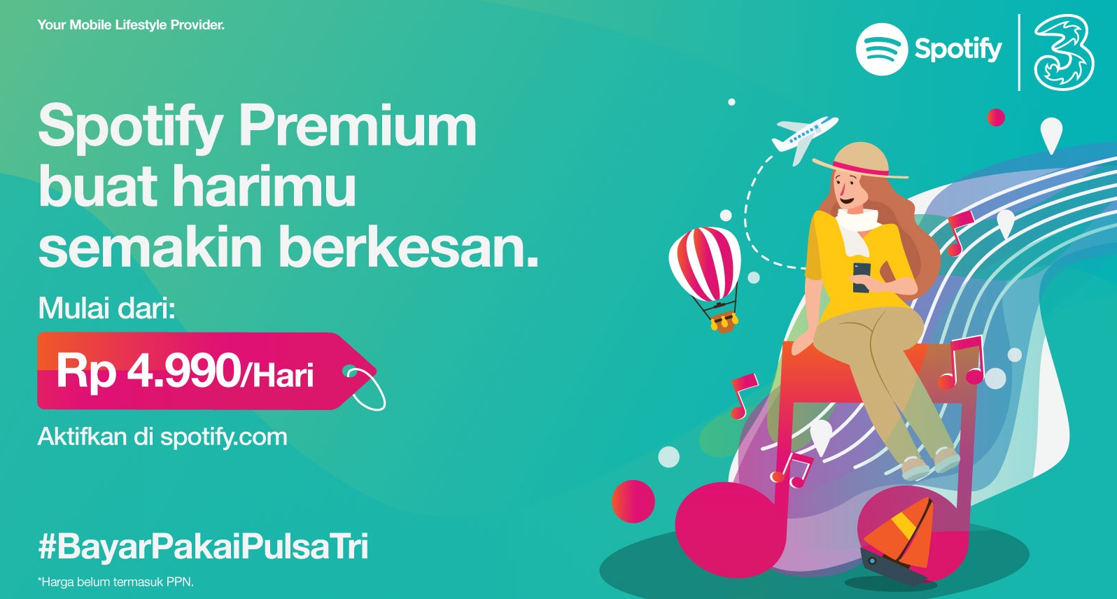 Harga paket premium Spotify bayar pakai pulsa Tri | cara mengisi paket ...