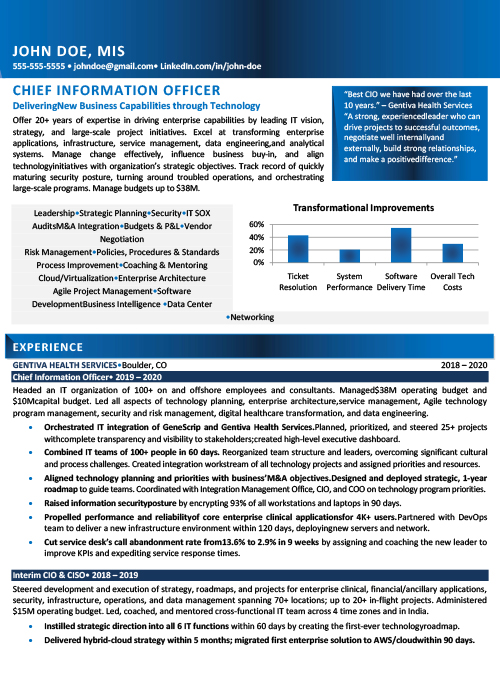 Sample Cio Resumes ~ Resume Letter