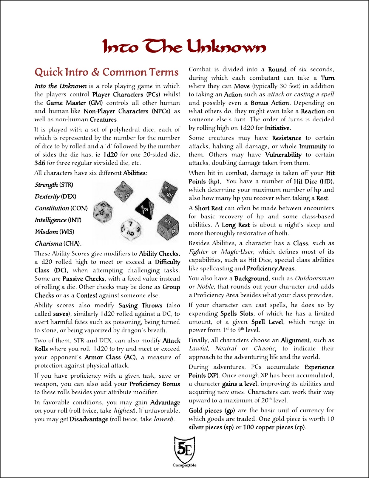 The Setting To End All Settings 1 page Rules Summary Of 5e Into The The Setting To End All Settings 1 page Rules Summary Of 5e Into The