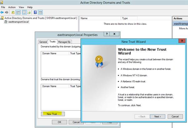 Creating a shortcut trust relationship between two separate Windows Domains