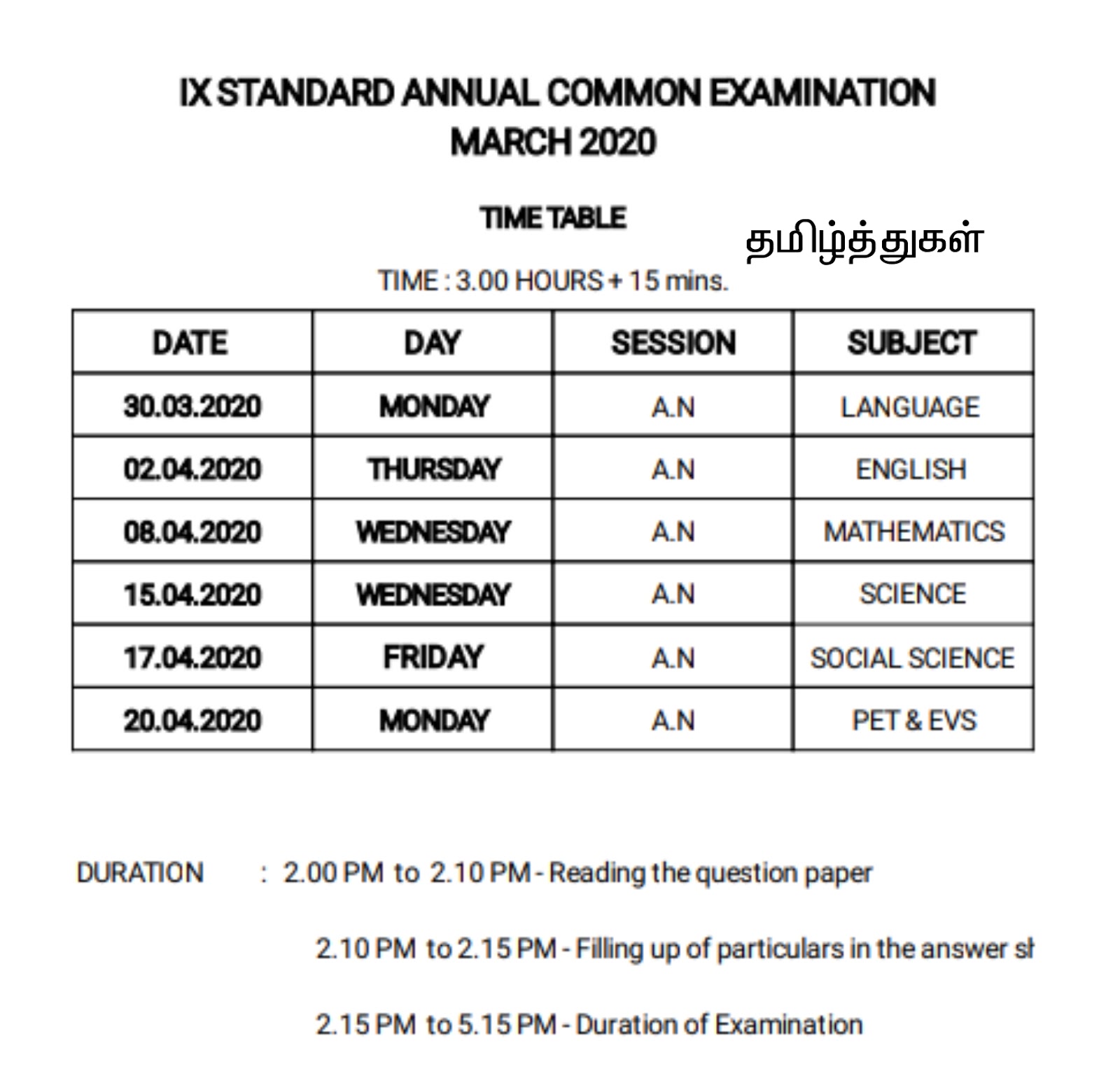 தமிழ்த்துகள்: ஒன்பதாம் வகுப்பு முழு ஆண்டுத் தேர்வு 2020 கால அட்டவணை 9th ...