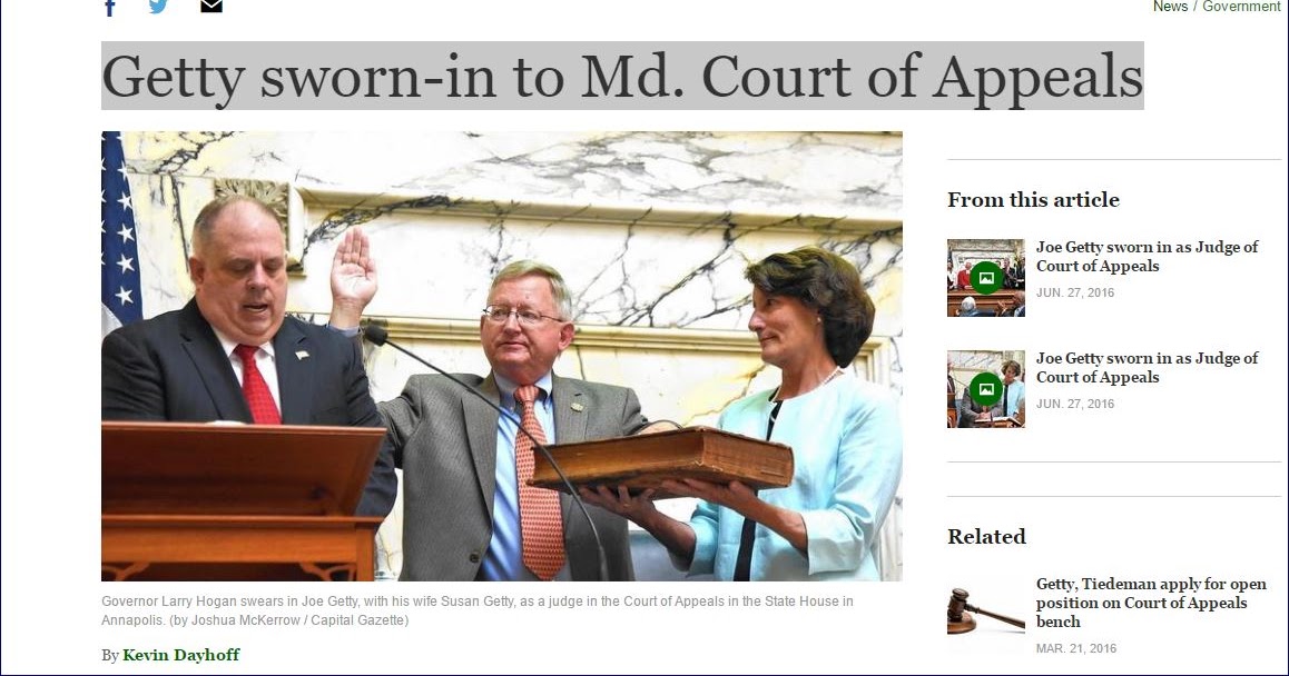 Dayhoff Soundtrack: Joe Getty sworn-in to Md. Court of Appeals